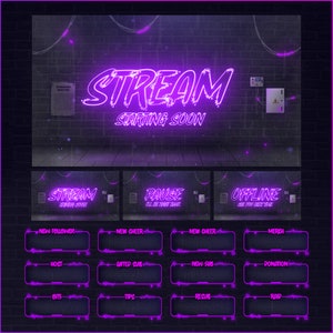 Overlays Stream Animated PURPLE Neon Style Twitch Package - Etsy