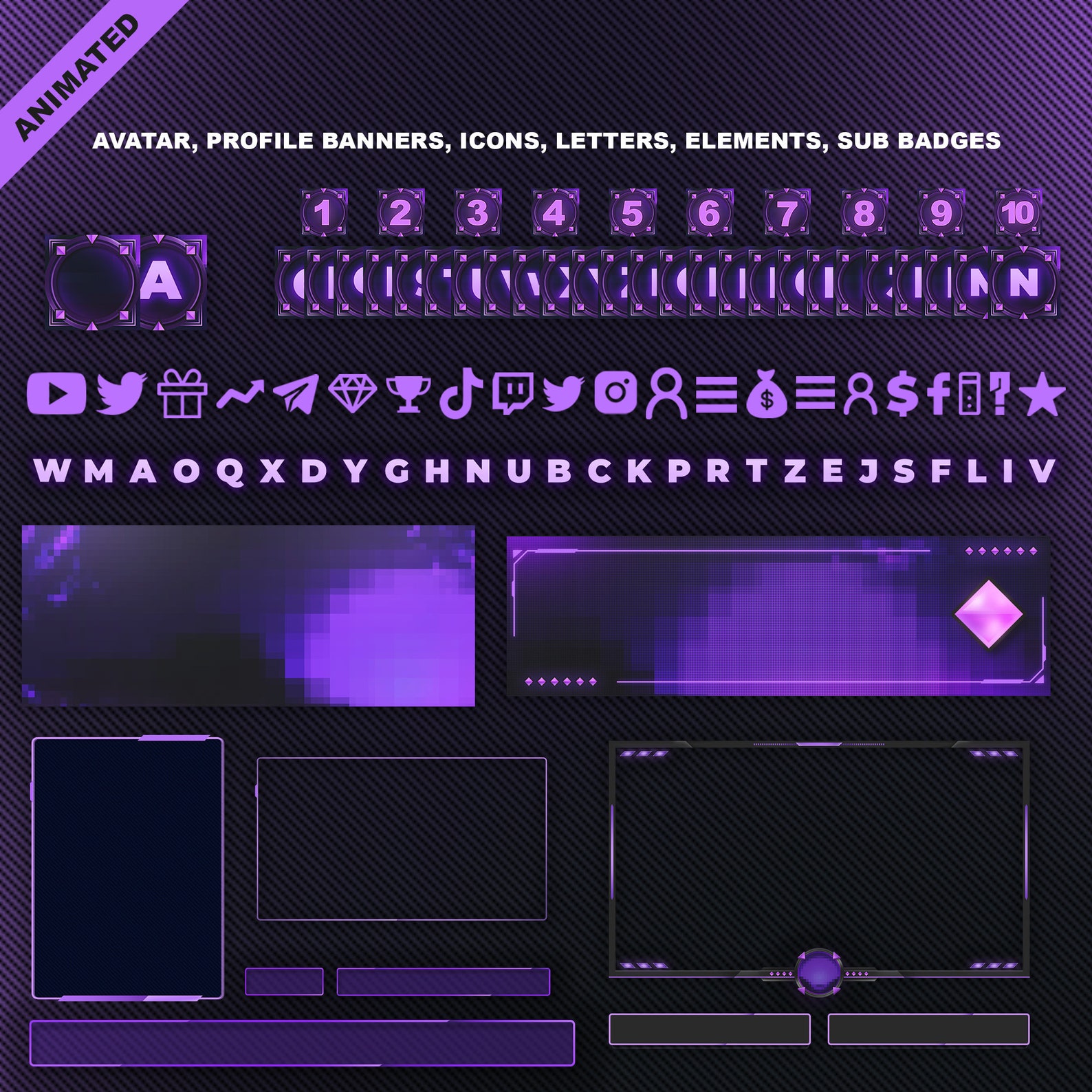 Animated PURPLE STREAM OVERLAY Package Minimal Purple Twitch - Etsy