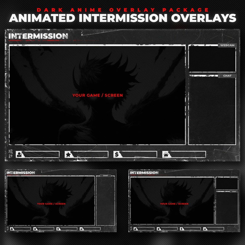 Dark ANIME STREAM OVERLAY Pack Animated / Dark Anime Twitch Pack ...