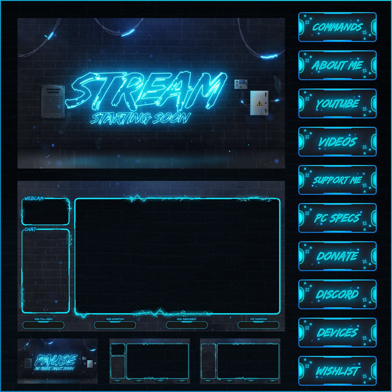 OVERLAYS Stream Animated BLUE NEON Style Twitch Package - Etsy