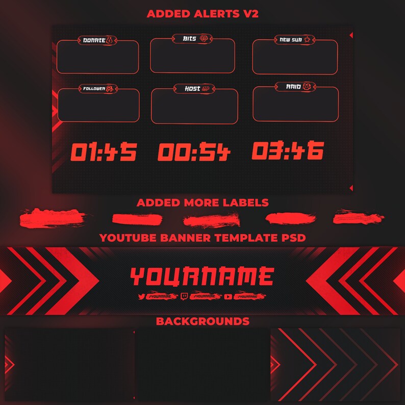 Animated RED Twitch Overlay Package Minimal Red Twitch Theme - Etsy