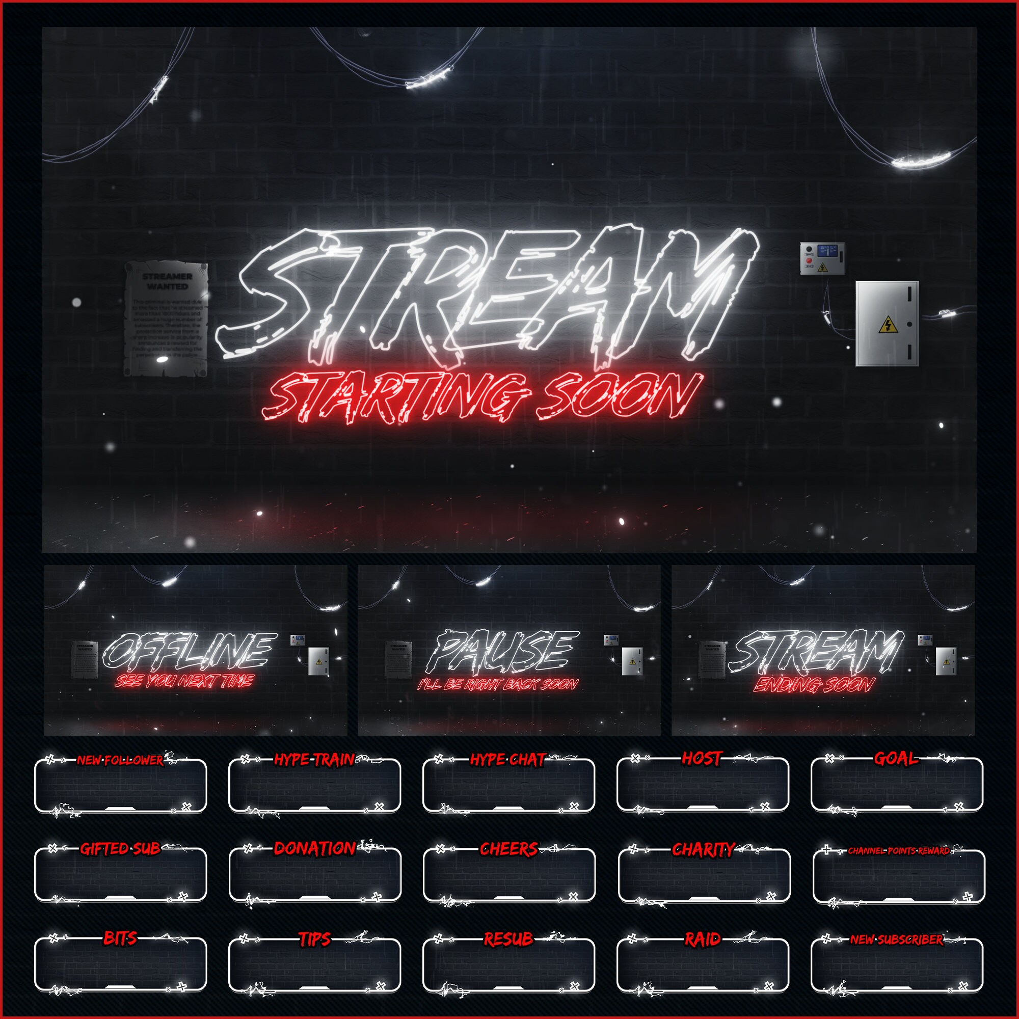 Overlays Stream Animated DARK NEON Style Twitch Package - Etsy