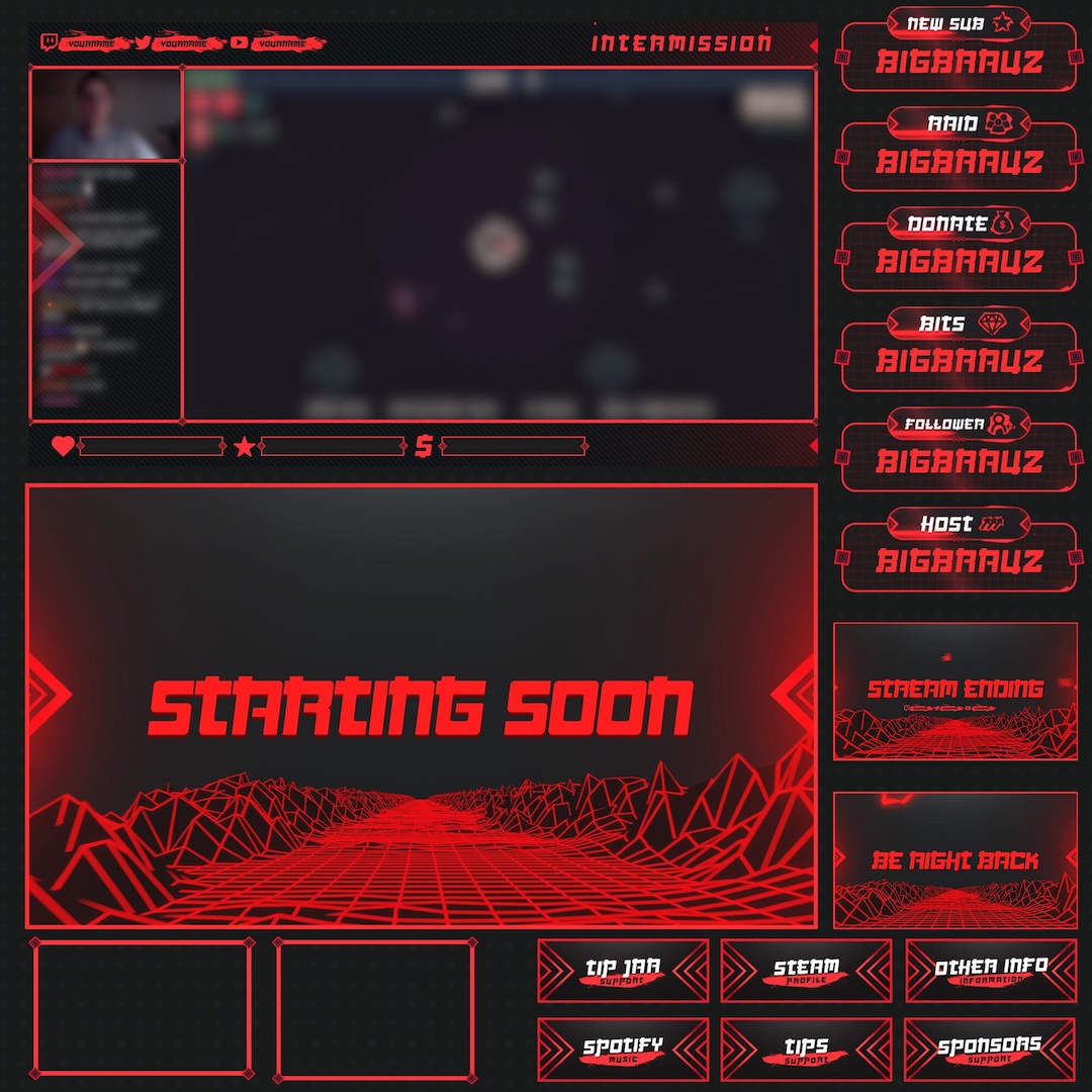 Animated RED Twitch Overlay Package Minimal Red Twitch Theme Red Stream ...