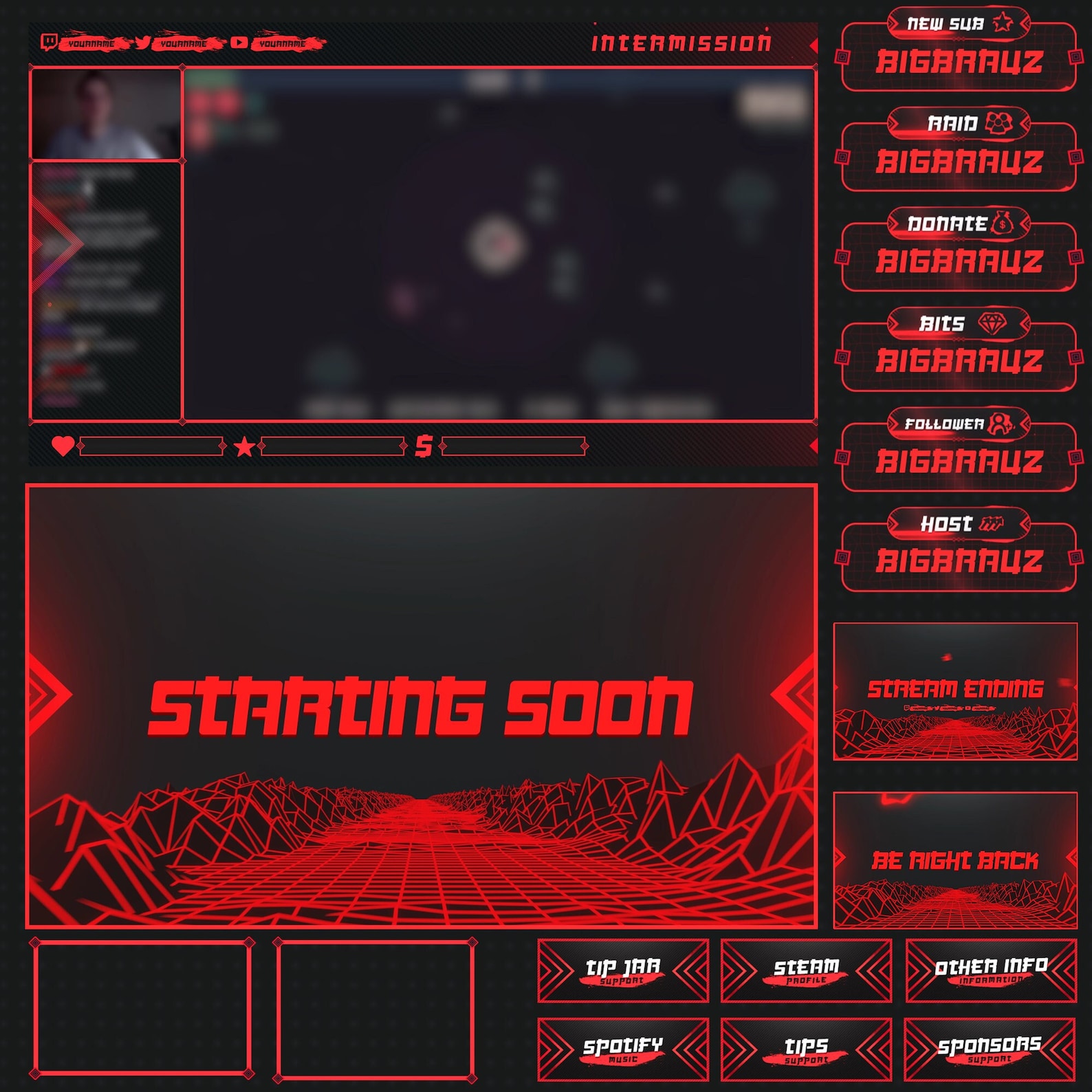 Animated RED Twitch Overlay Package Minimal Red Twitch Theme Red Stream ...