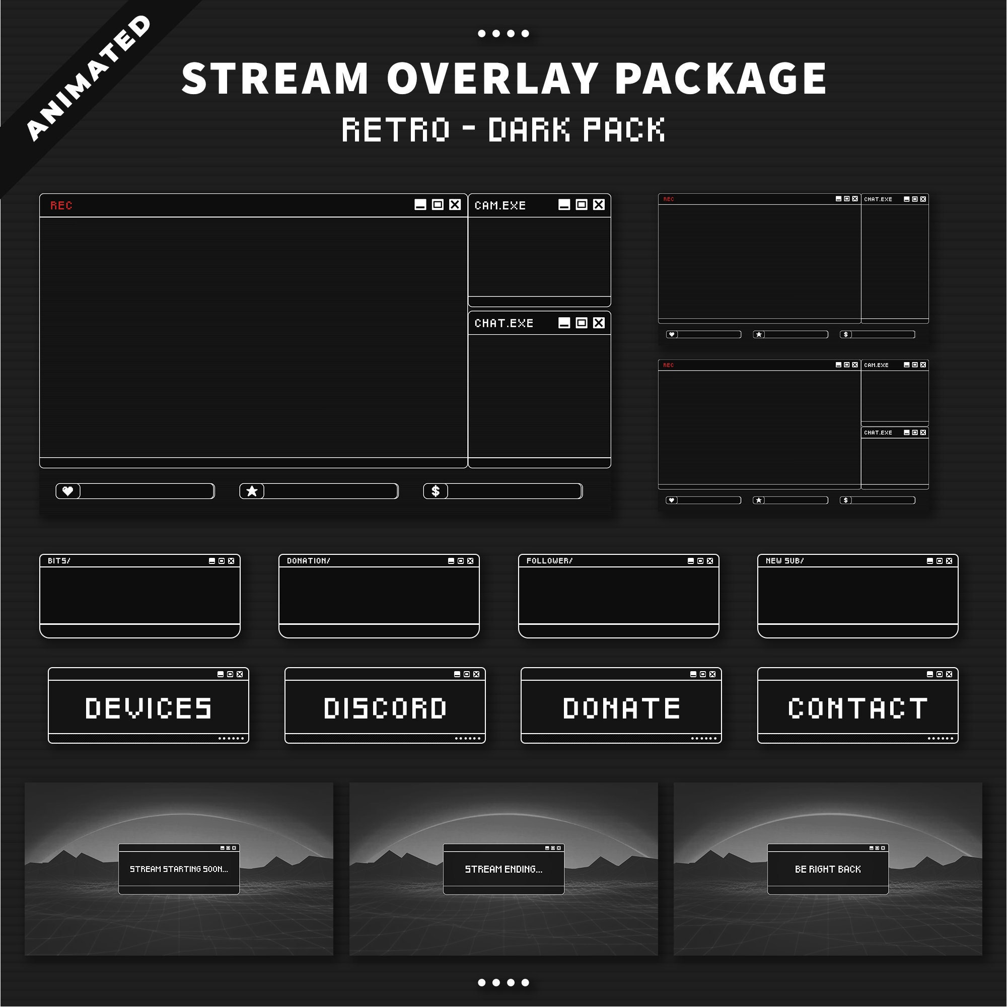 Animated DARK RETRO Twitch OVERLAY Package Minimal Dark - Etsy