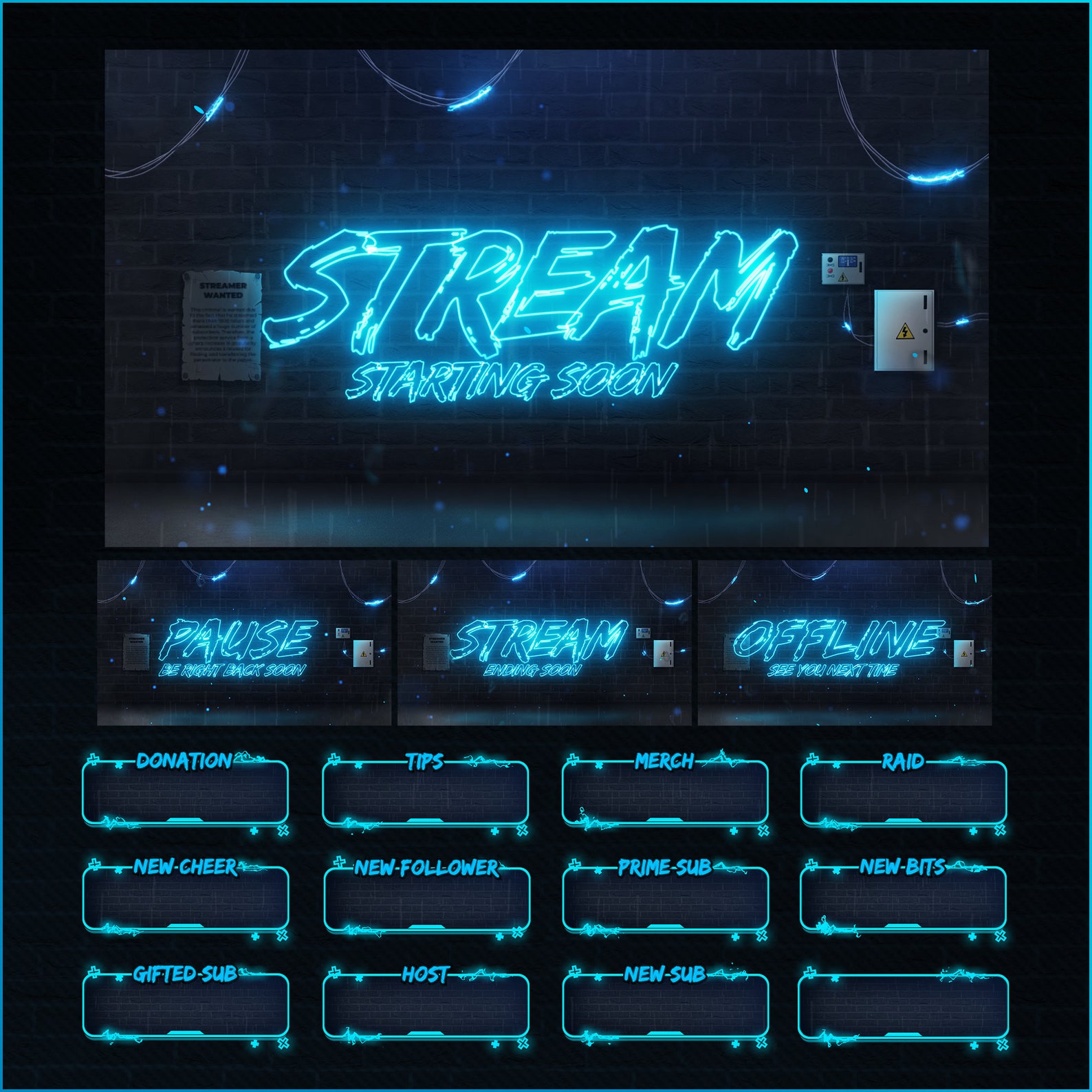 OVERLAYS Stream Animated BLUE NEON Style Twitch Package - Etsy