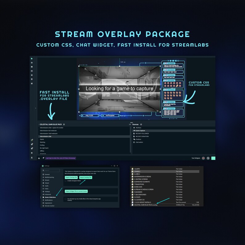 Animated Stream Package Stream Overlay Transition Panels Dark Blue ...