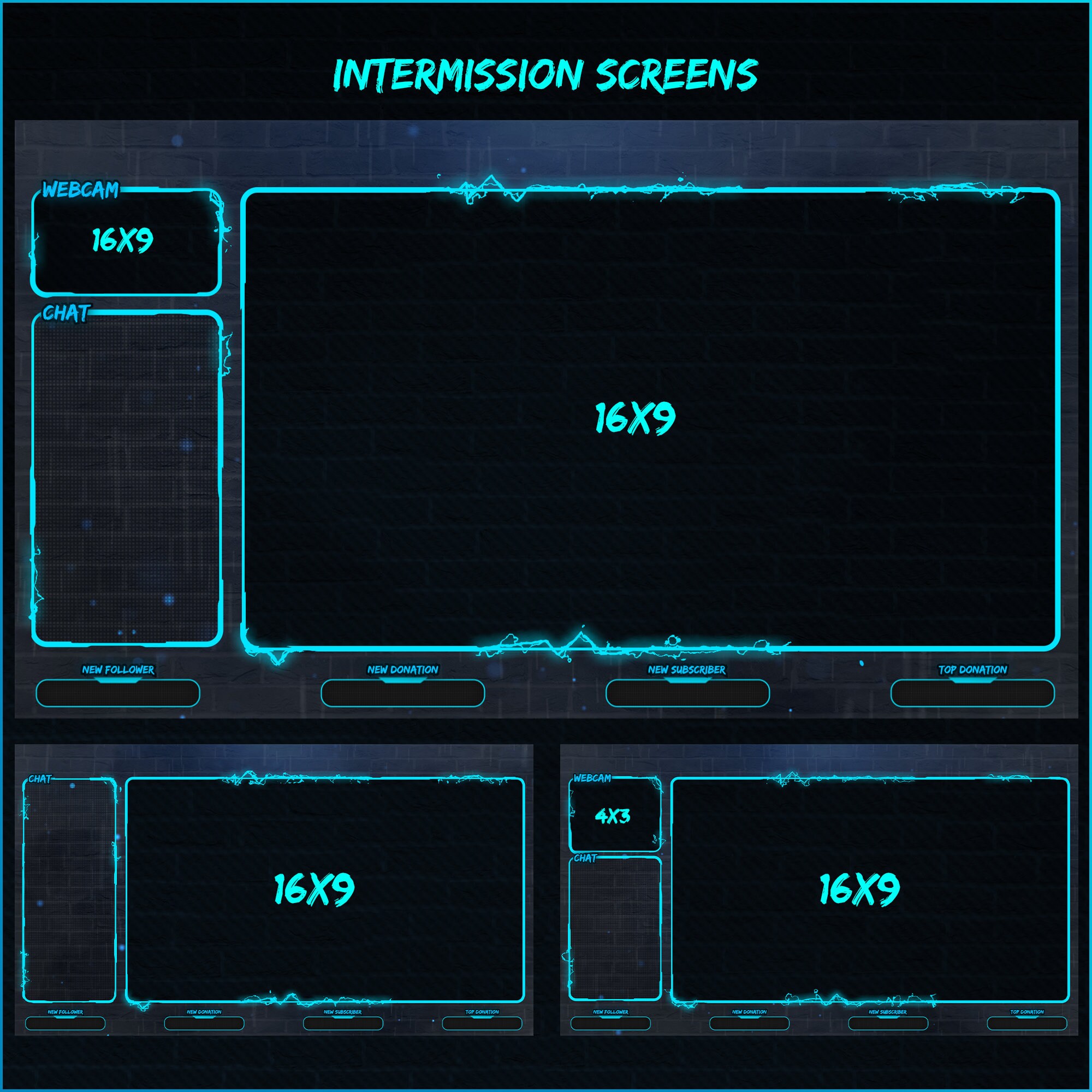Paquete de contracción de estilo AZUL NEÓN animado de OVERLAYS Stream ...