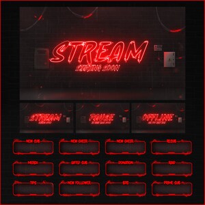 Overlays Stream Animated RED Neon Style Twitch Package - Etsy