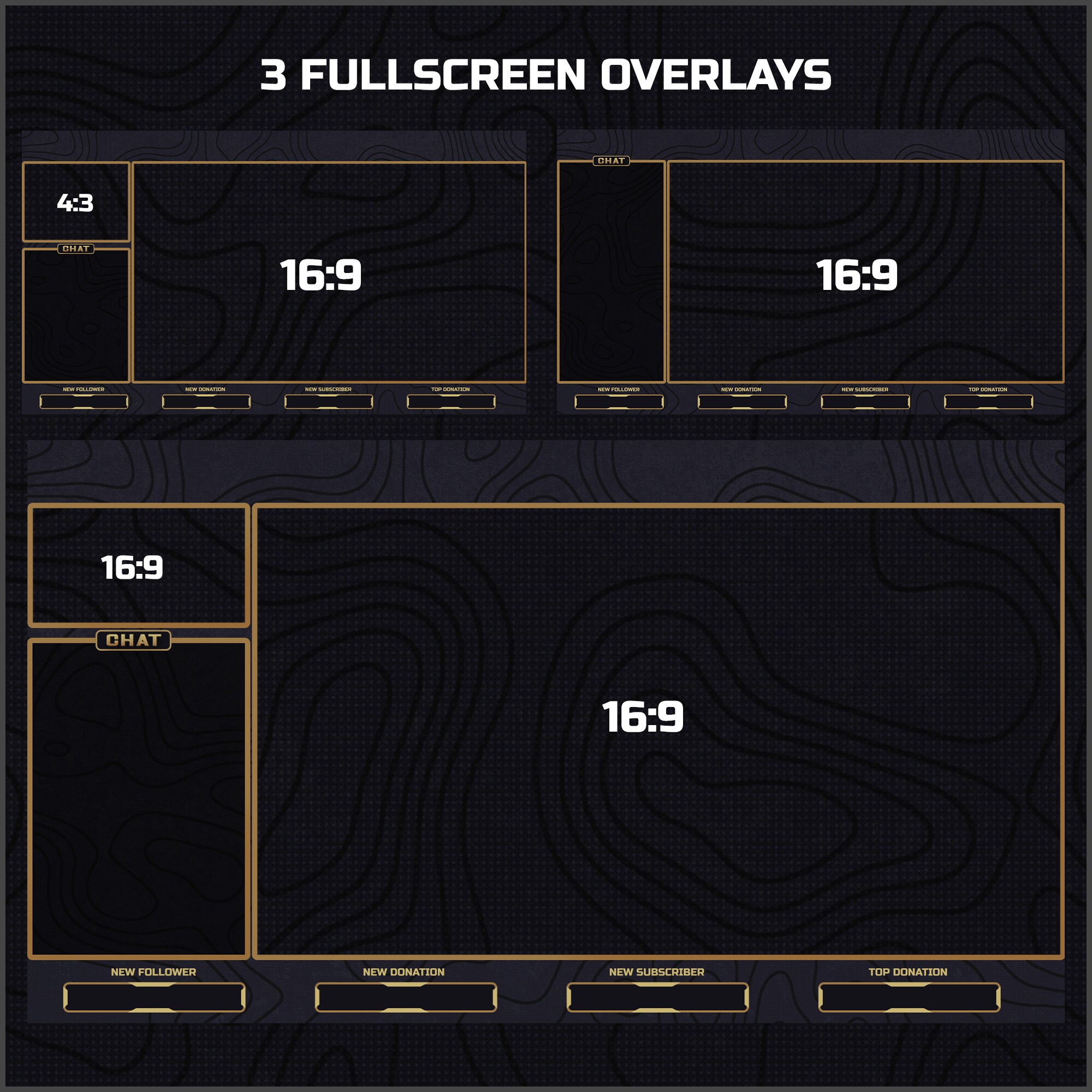 Gray, Gold, Clean Animated Twitch Topographic Style Overlay Complete ...