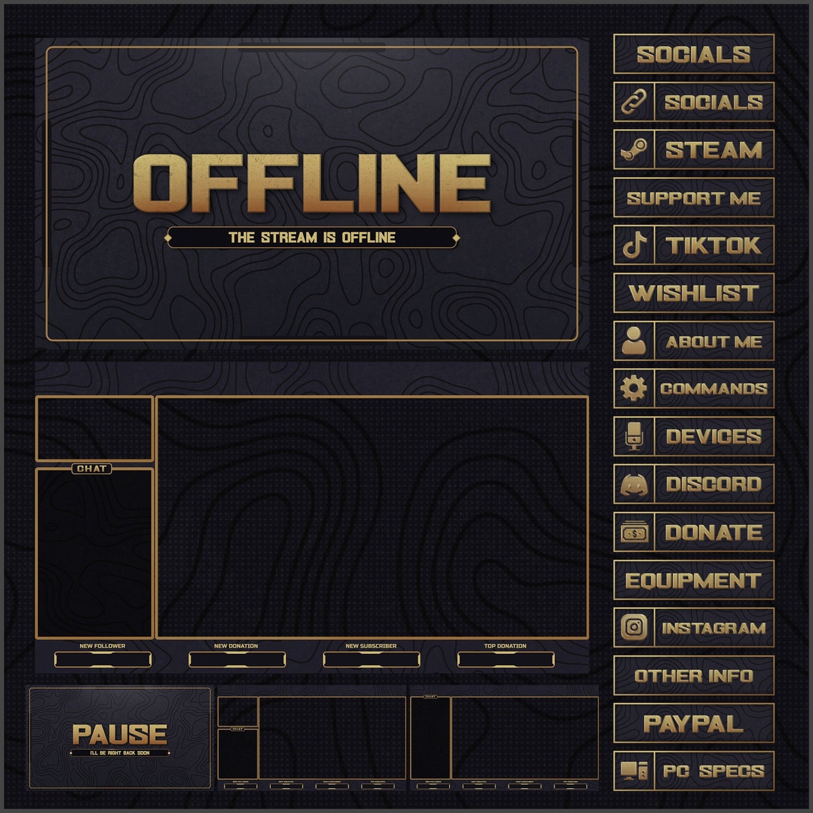 Gray, Gold, Clean Animated Twitch Topographic Style Overlay Complete ...