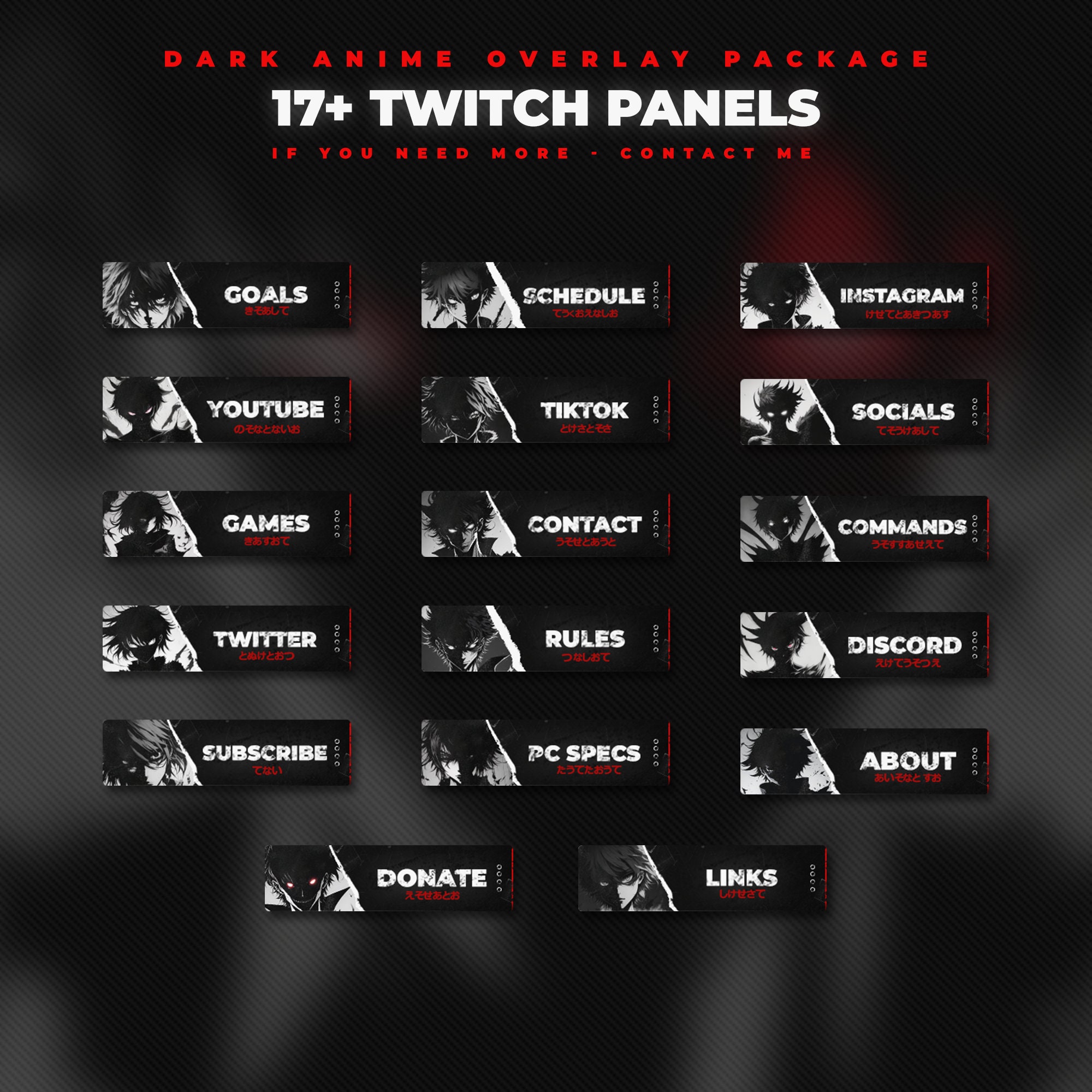 Dark ANIME STREAM OVERLAY Pack Animated / Dark Anime Twitch Pack ...