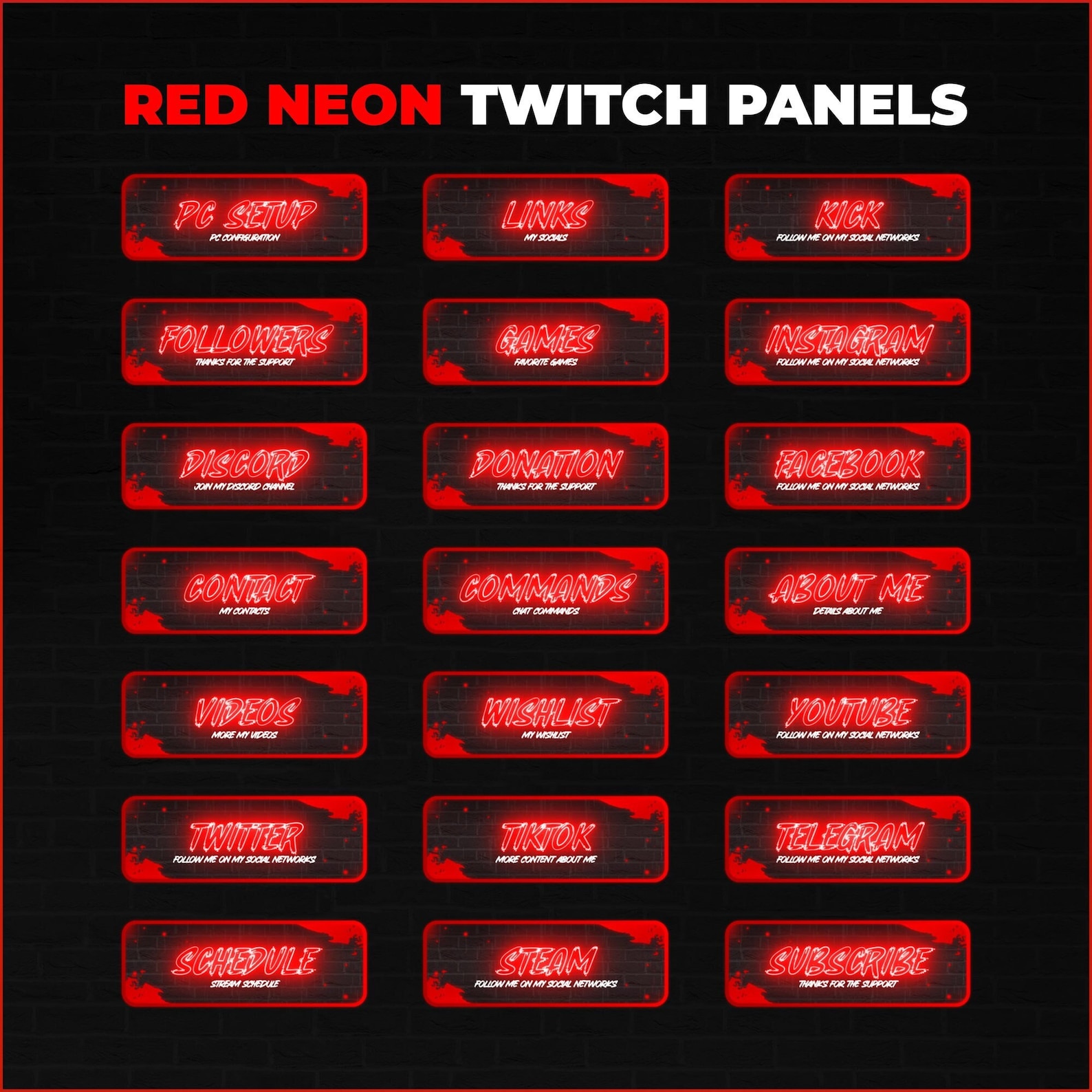 RED NEON PANELS for Twitch. Designs Panels for Twitch Profile - Etsy