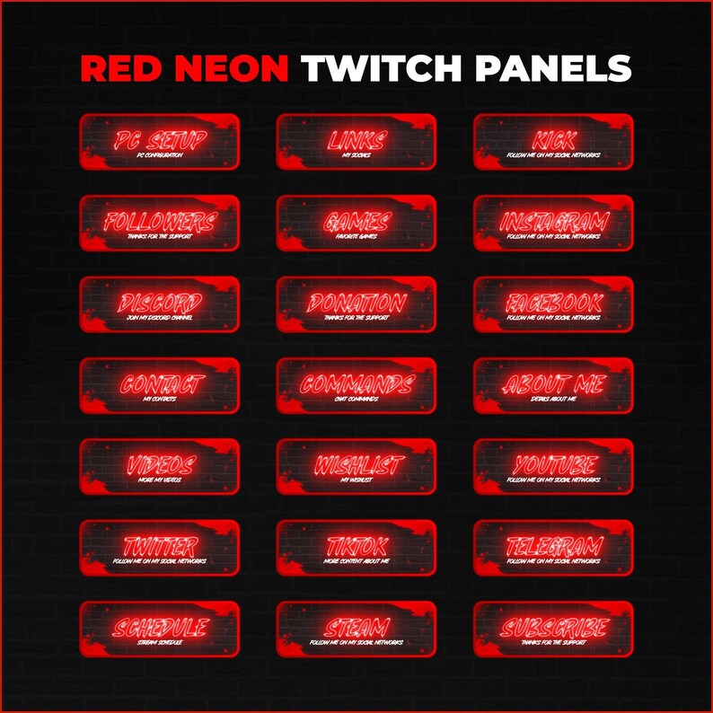 RED NEON PANELS for Twitch. Designs Panels for Twitch Profile - Etsy