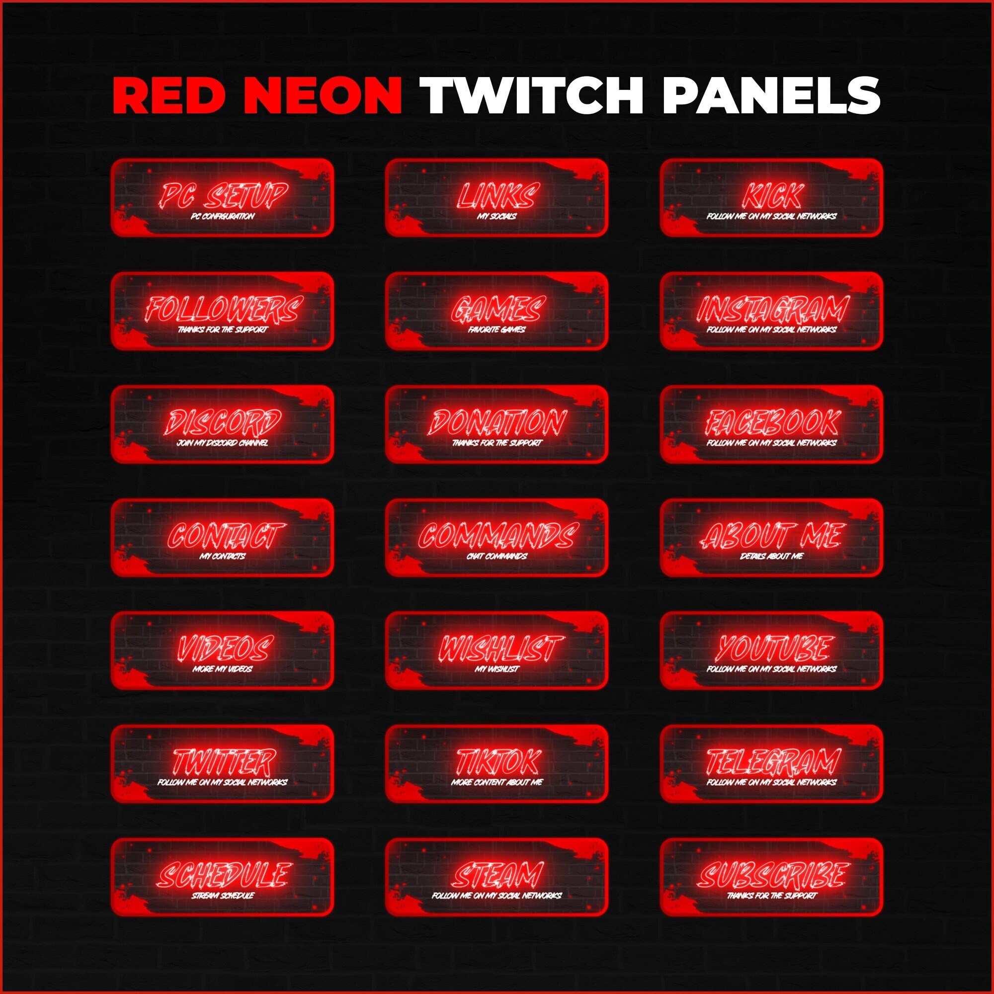 RED NEON PANELS for Twitch. Designs Panels for Twitch Profile - Etsy