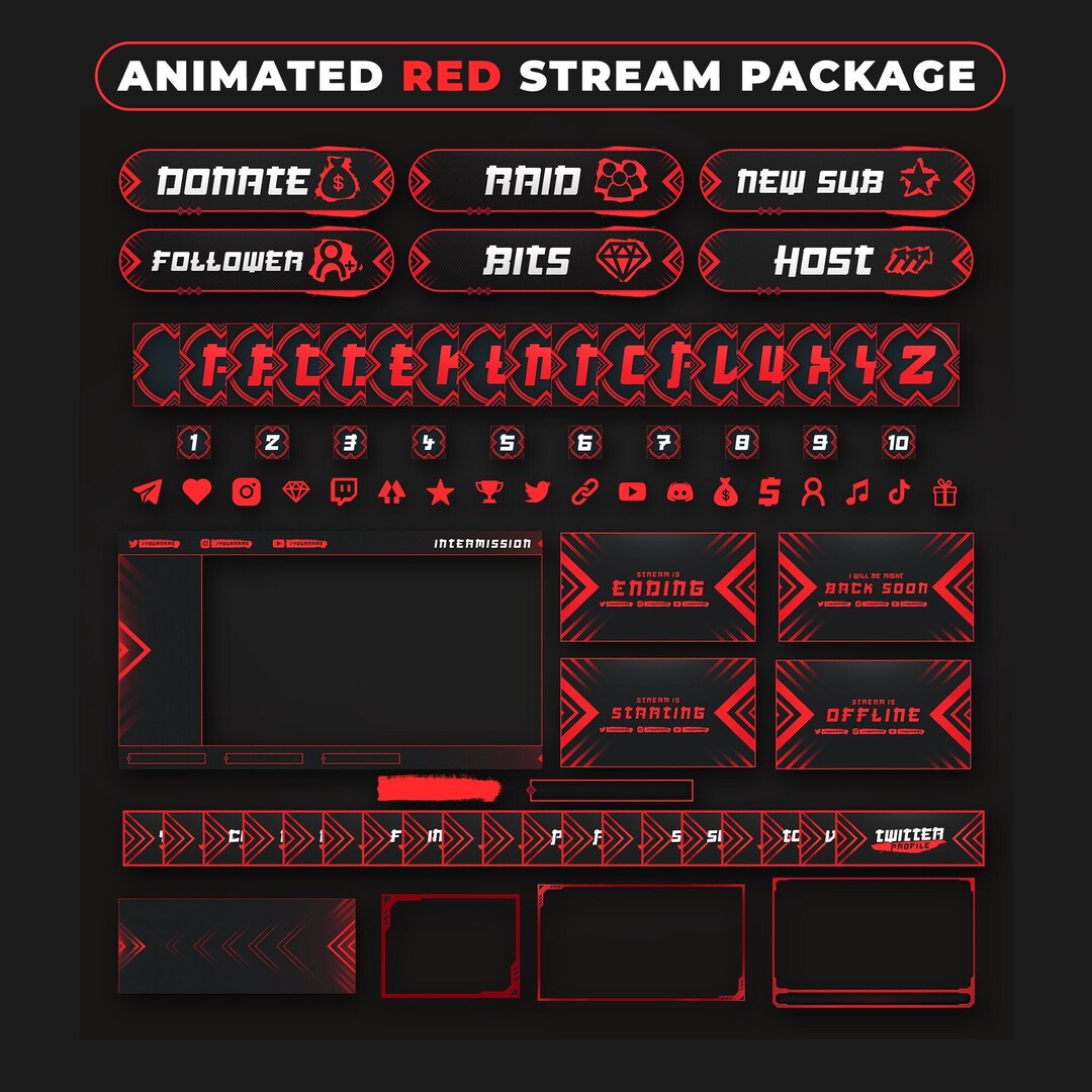 Animated RED Twitch Overlay Package Minimal Red Twitch Theme - Etsy
