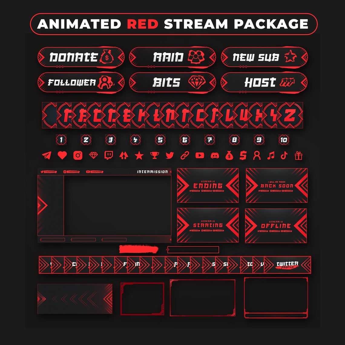 Animated RED Twitch Overlay Package Minimal Red Twitch Theme - Etsy
