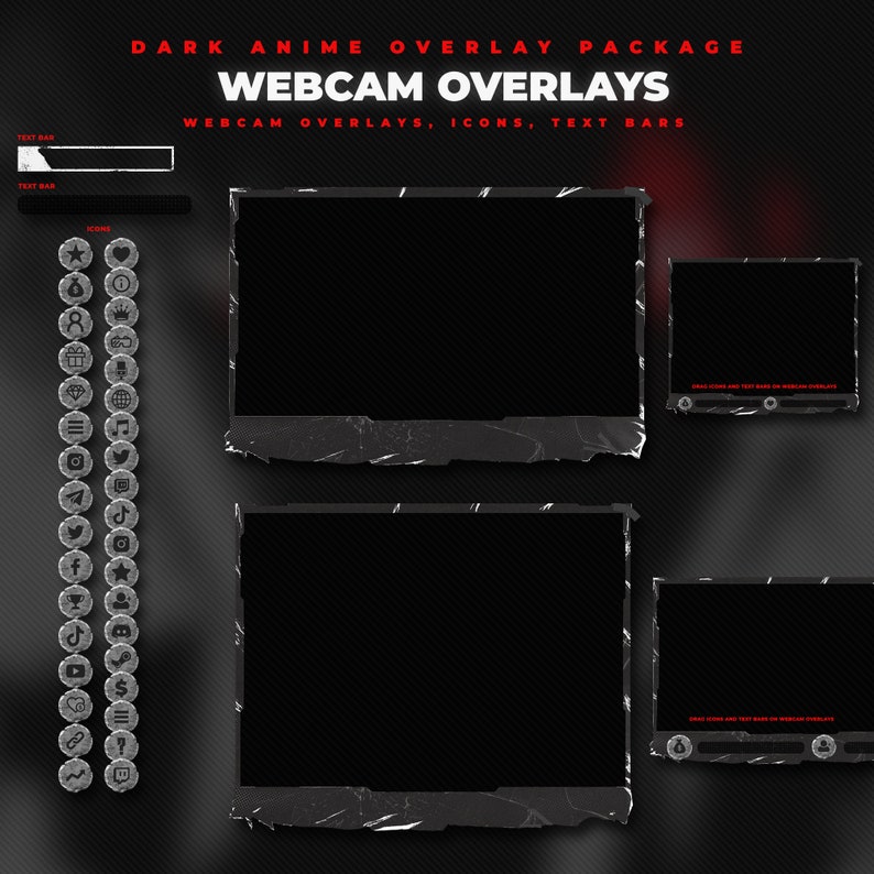 Dark ANIME STREAM OVERLAY Pack Animated / Dark Anime Twitch Pack ...