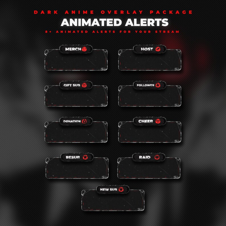 Dark ANIME STREAM OVERLAY Pack Animated / Dark Anime Twitch Pack ...
