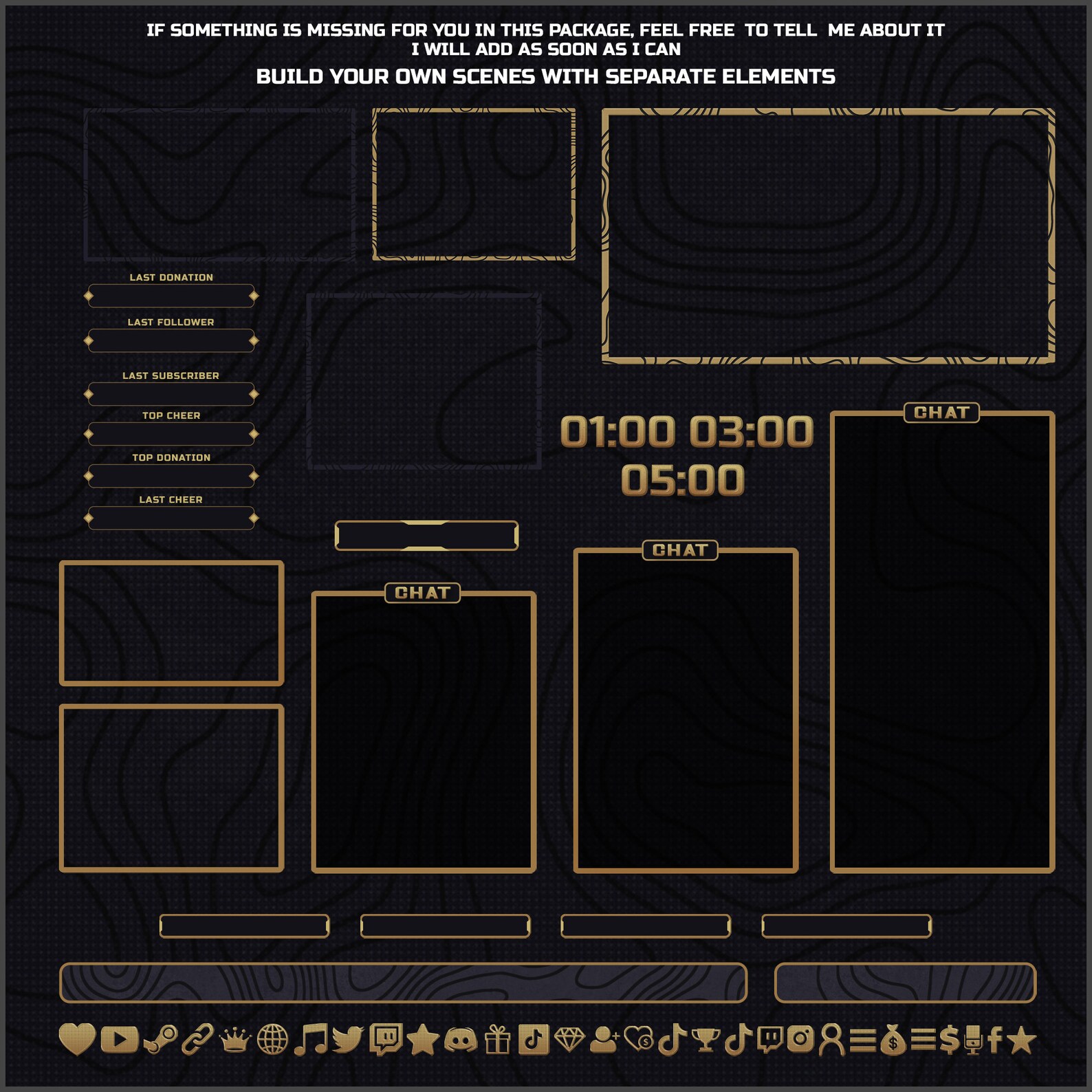 Gray, Gold, Clean Animated Twitch Topographic Style Overlay Complete ...