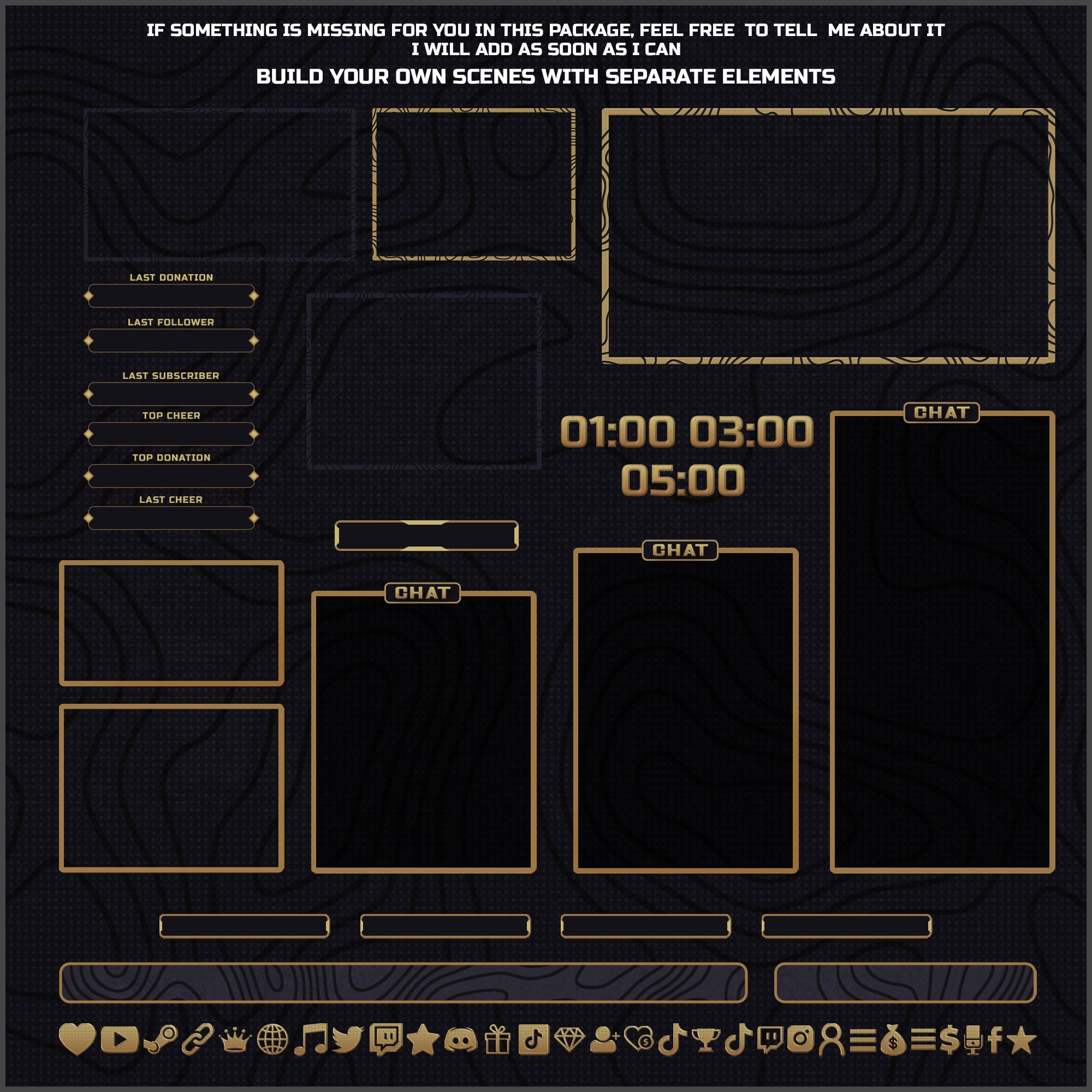 Gray, Gold, Clean Animated Twitch Topographic Style Overlay Complete ...
