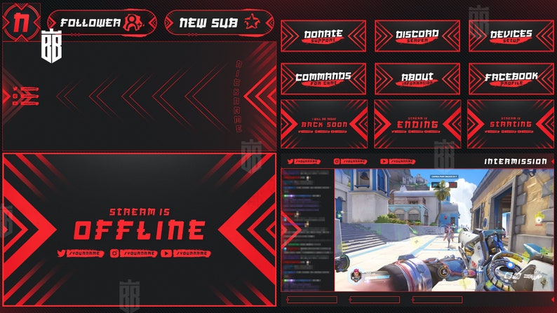 Animated RED Twitch Overlay Package Minimal Red Twitch Theme - Etsy