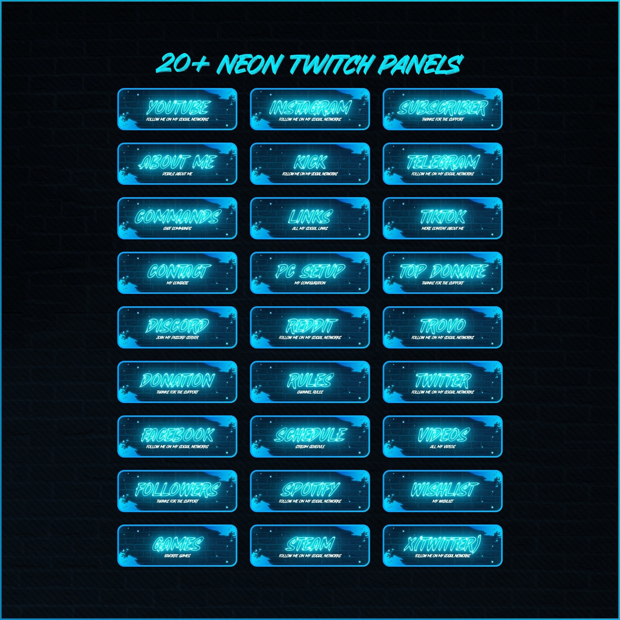 BLUE NEON PANELS for Twitch. Designs Panels for Twitch Profile - Etsy