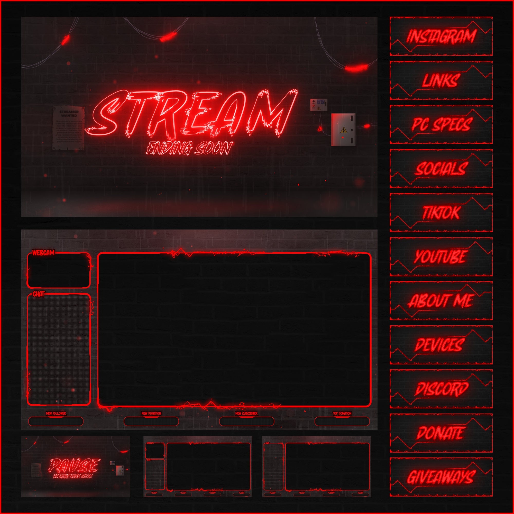 Overlays Stream Animated RED Neon Style Twitch Package - Etsy