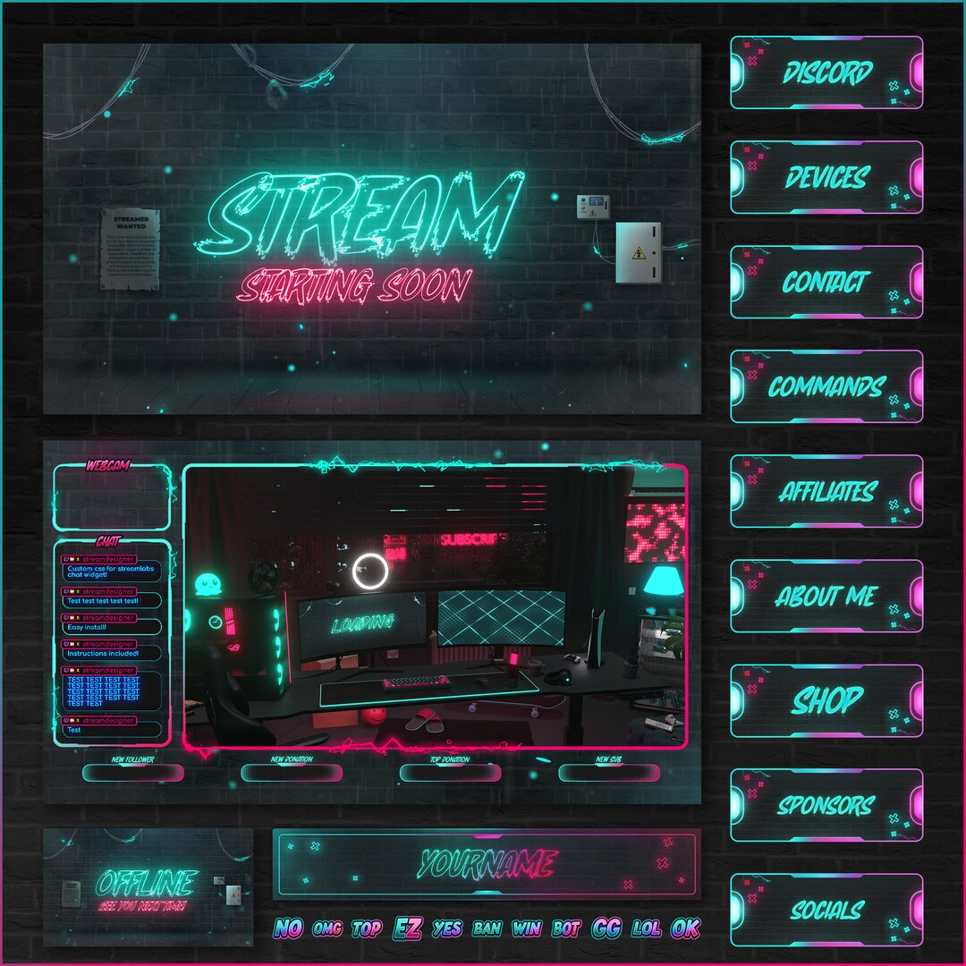 Overlays Stream Animated Neon Style Twitch Package - Etsy UK