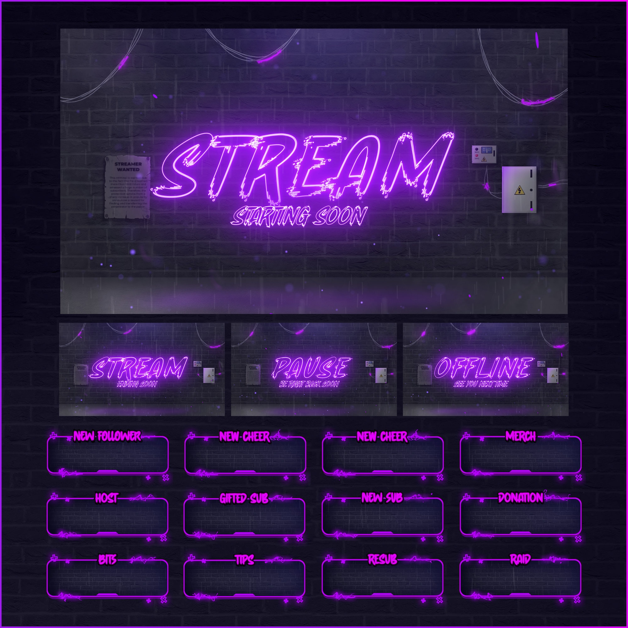 Overlays Stream Animated PURPLE Neon Style Twitch Package - Etsy