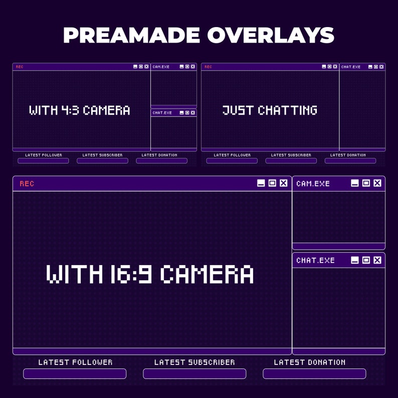 Animated DARK RETRO Twitch OVERLAY Package Minimal Purple - Etsy