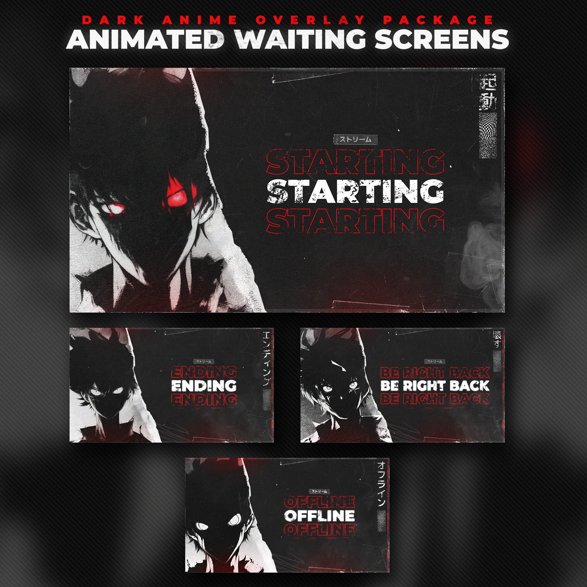 Dark ANIME STREAM OVERLAY Pack Animated / Dark Anime Twitch Pack ...