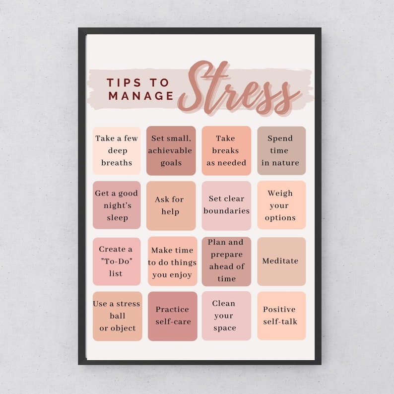 Stress Management Tips, Digital Printable Wall Art, Office Art ...