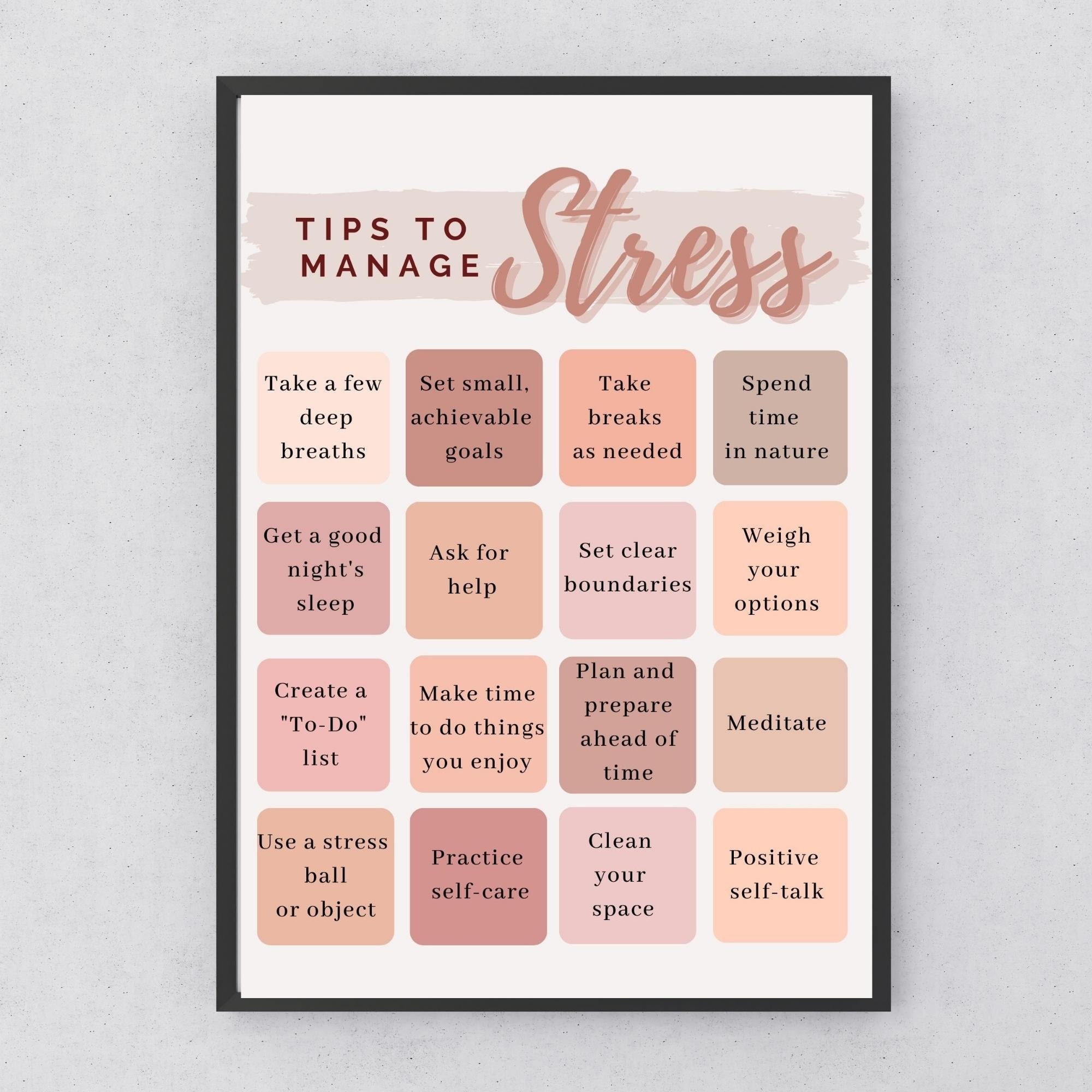 Stress Management Tips, Digital Printable Wall Art, Office Art ...