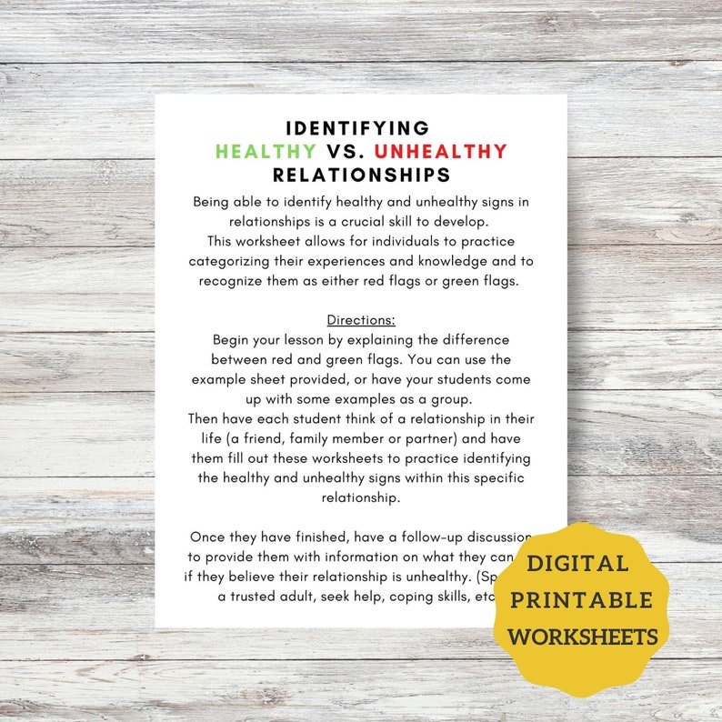 Recognizing Healthy Vs Unhealthy Relationships, Printable Worksheets ...