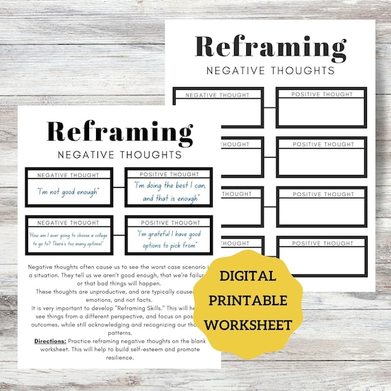 Reframing Negative Thoughts Practice Worksheet/ Resilience | Etsy