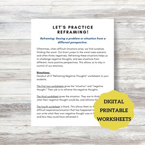 Reframing and Challenging Negative Thoughts, Lesson and Worksheet ...