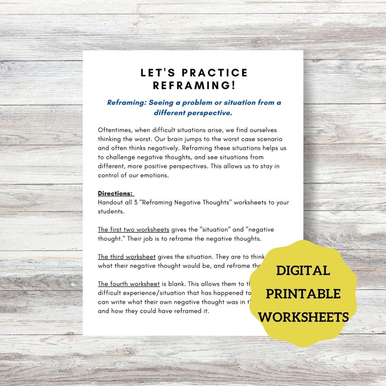 Reframing and Challenging Negative Thoughts, Lesson and Worksheet ...