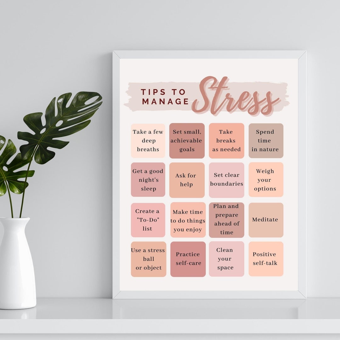 Stress Management Tips, Digital Printable Wall Art, Office Art ...