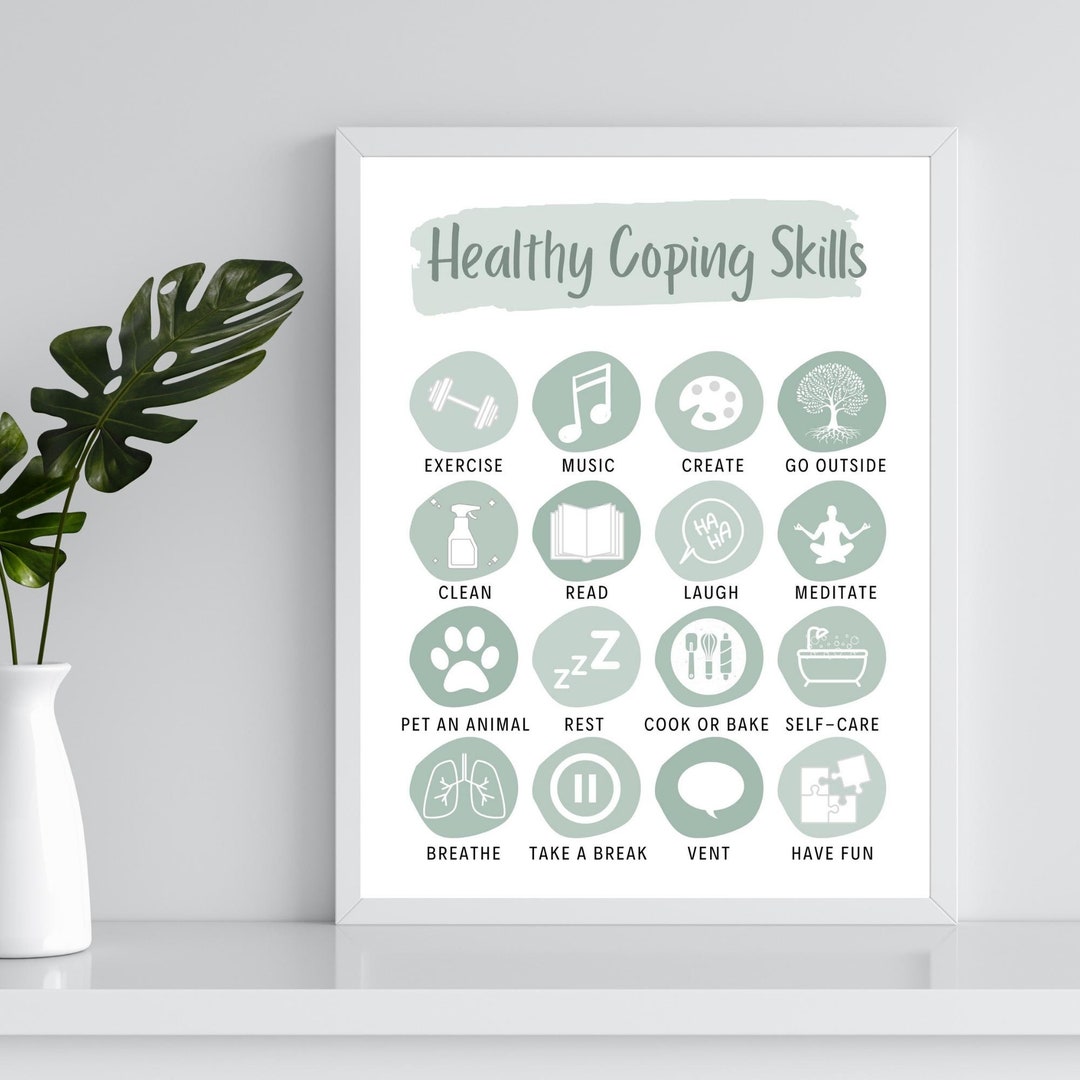 Green Healthy Coping Skills Poster, Digital Print Office Decor for ...