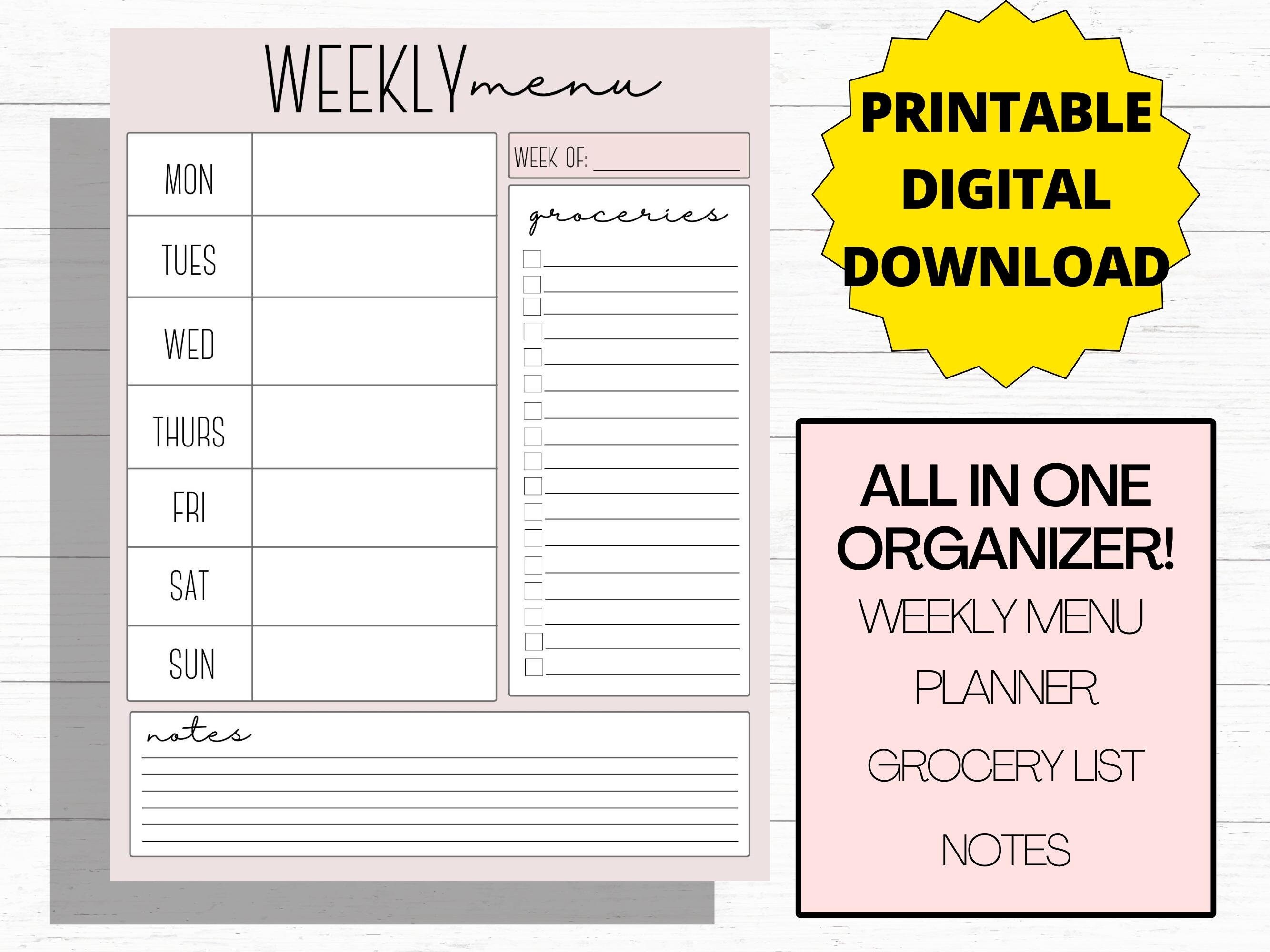 Weekly Meal Planner and Grocery List Printable Digital Download Meal ...