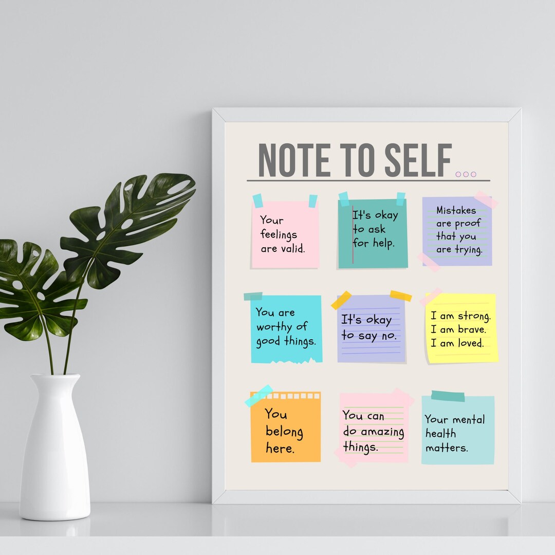 Note to Self Affirmations/ Therapy Poster/ Self-esteem Worksheet ...