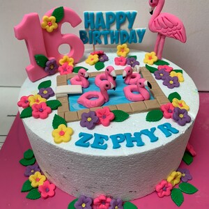 Tropical Flamingo Theme Fondant Cake Topper, Summer Theme Cake Topper ...