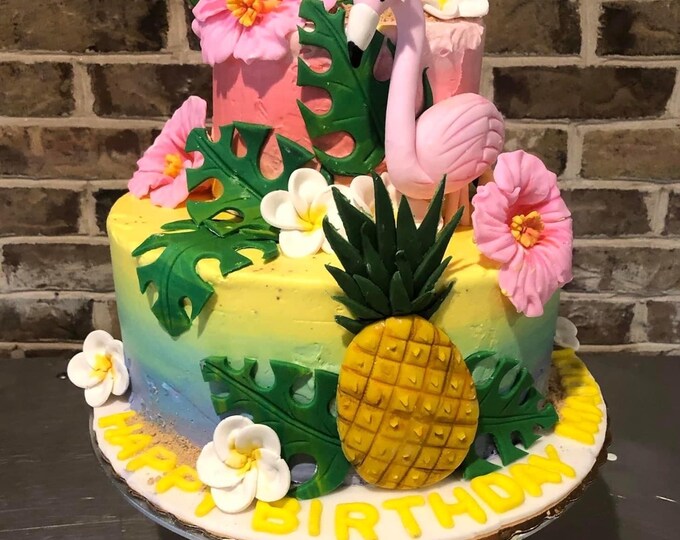 Tropical Flamingo Theme Fondant Cake Topper, Summer Theme Cake Topper ...