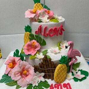 Tropical Flamingo Theme Fondant Cake Topper, Summer Theme Cake Topper ...