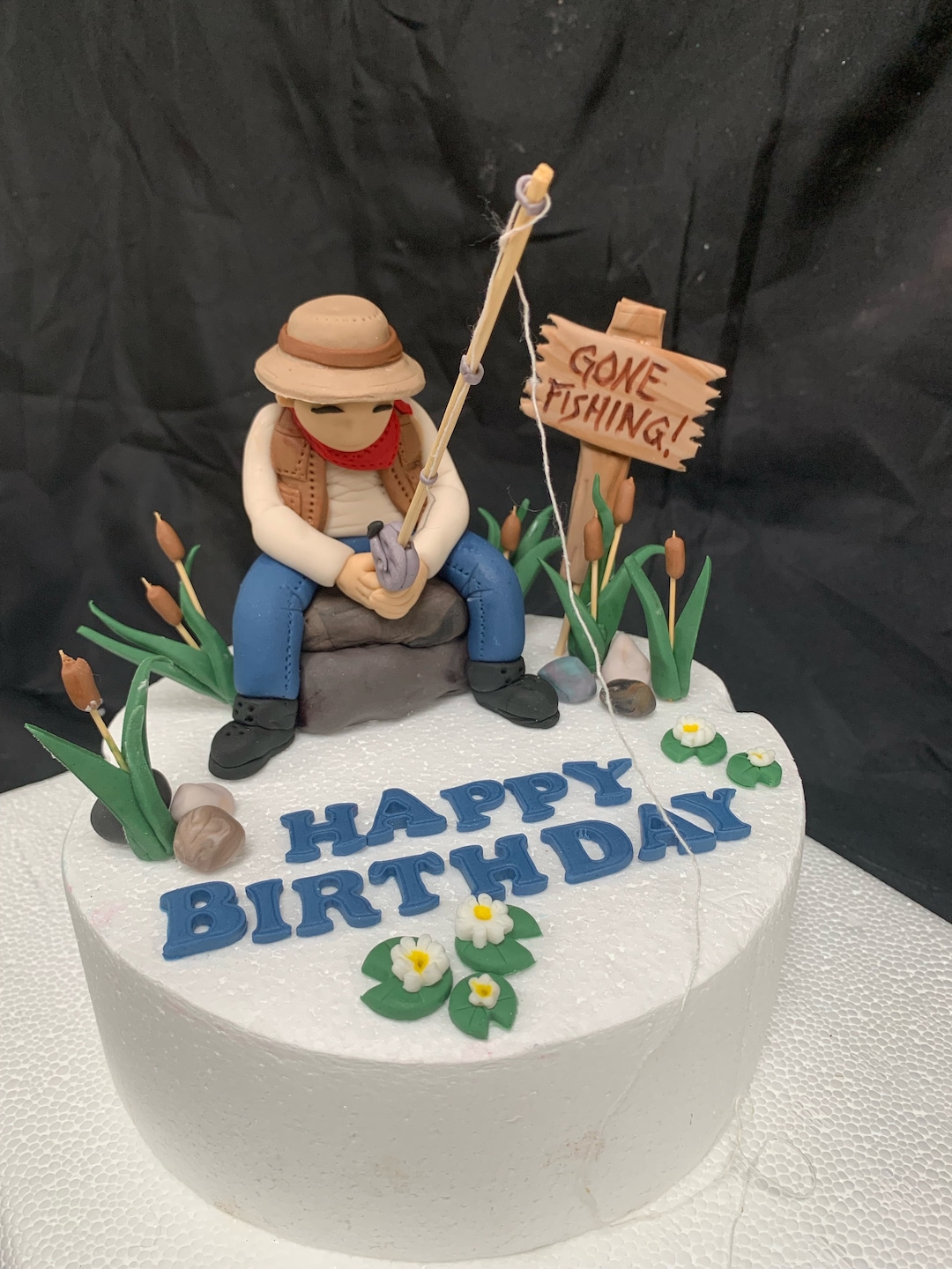 Fishing Fondant Cake Topper, Fisherman Cake Topper, Edible Fishing ...