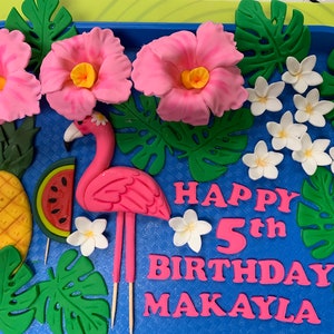 Tropical Flamingo Theme Fondant Cake Topper, Summer Theme Cake Topper ...