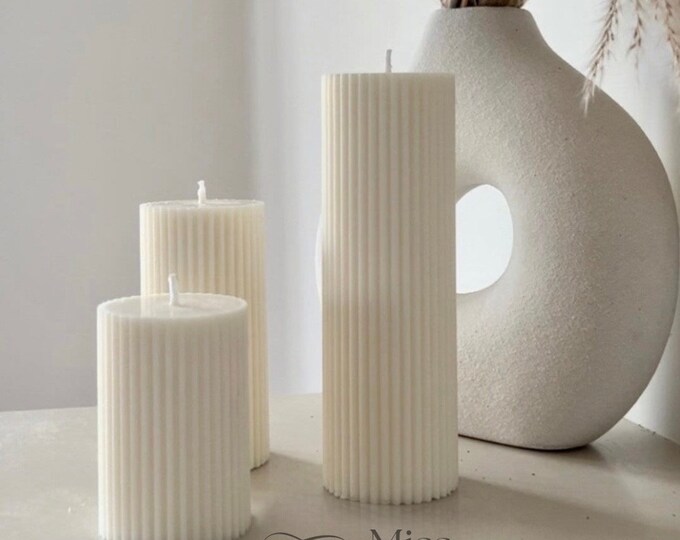 Ribbed Pillar Candles Column Ribbed Candles Wedding Decor - Etsy