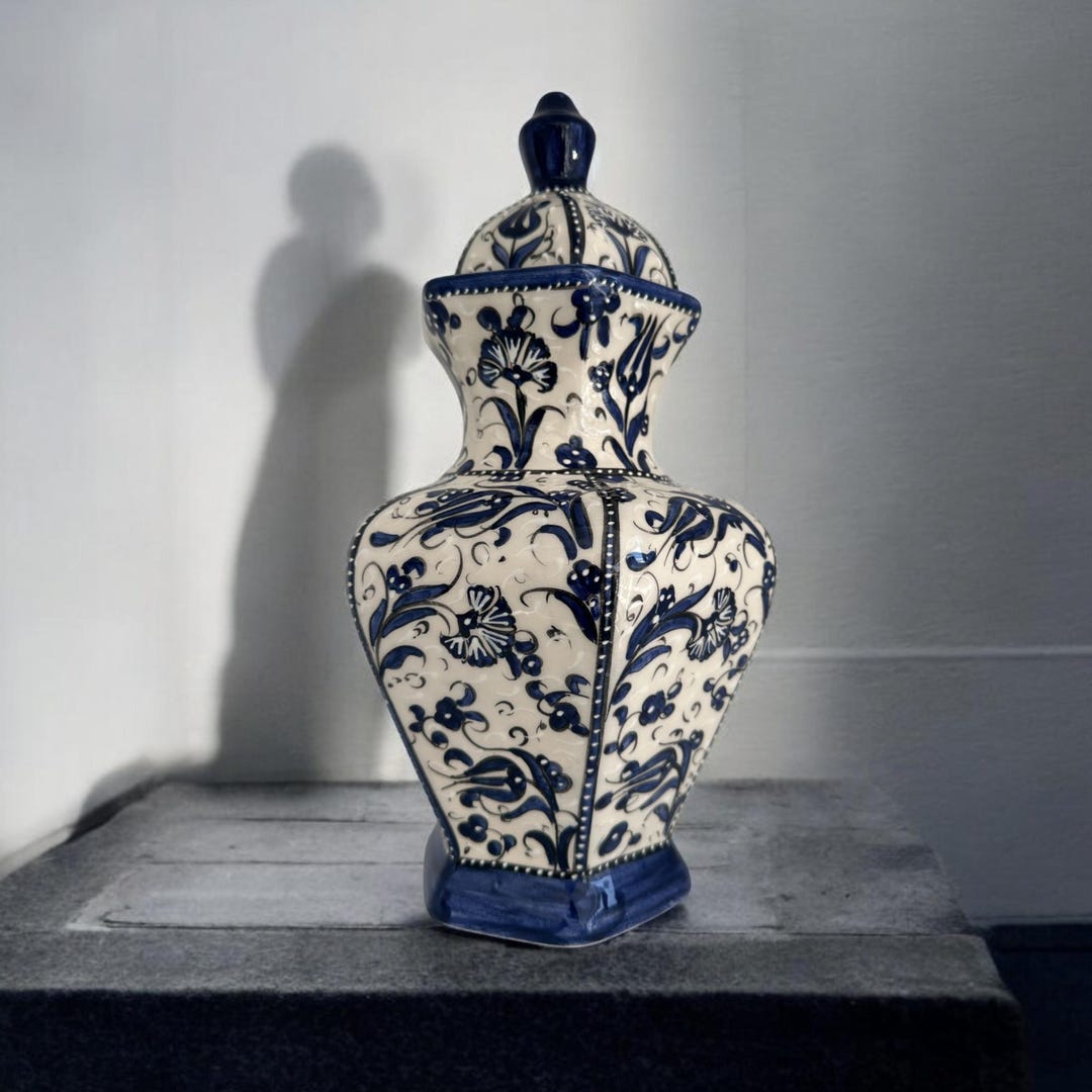 Decorative Turkish Ceramic Vase, Hand Painted Ceramic With Lid, Turkish ...