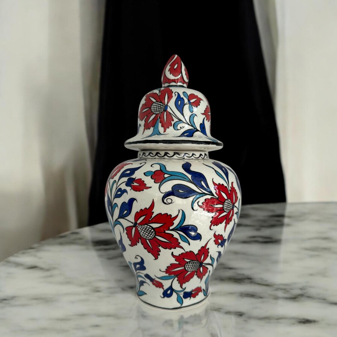 Decorative Turkish Ceramic Vase, Hand Painted Ceramic With Lid, Turkish ...